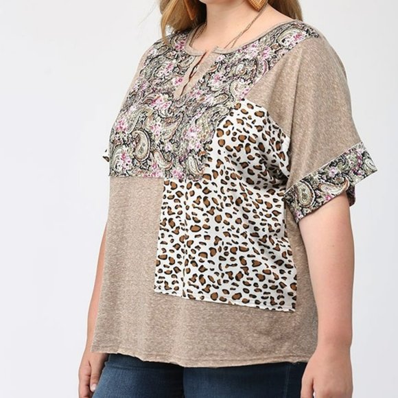 Gigio | Tops | New Gigio Stone Printed Mixed Patchwork Print Top Plus ...